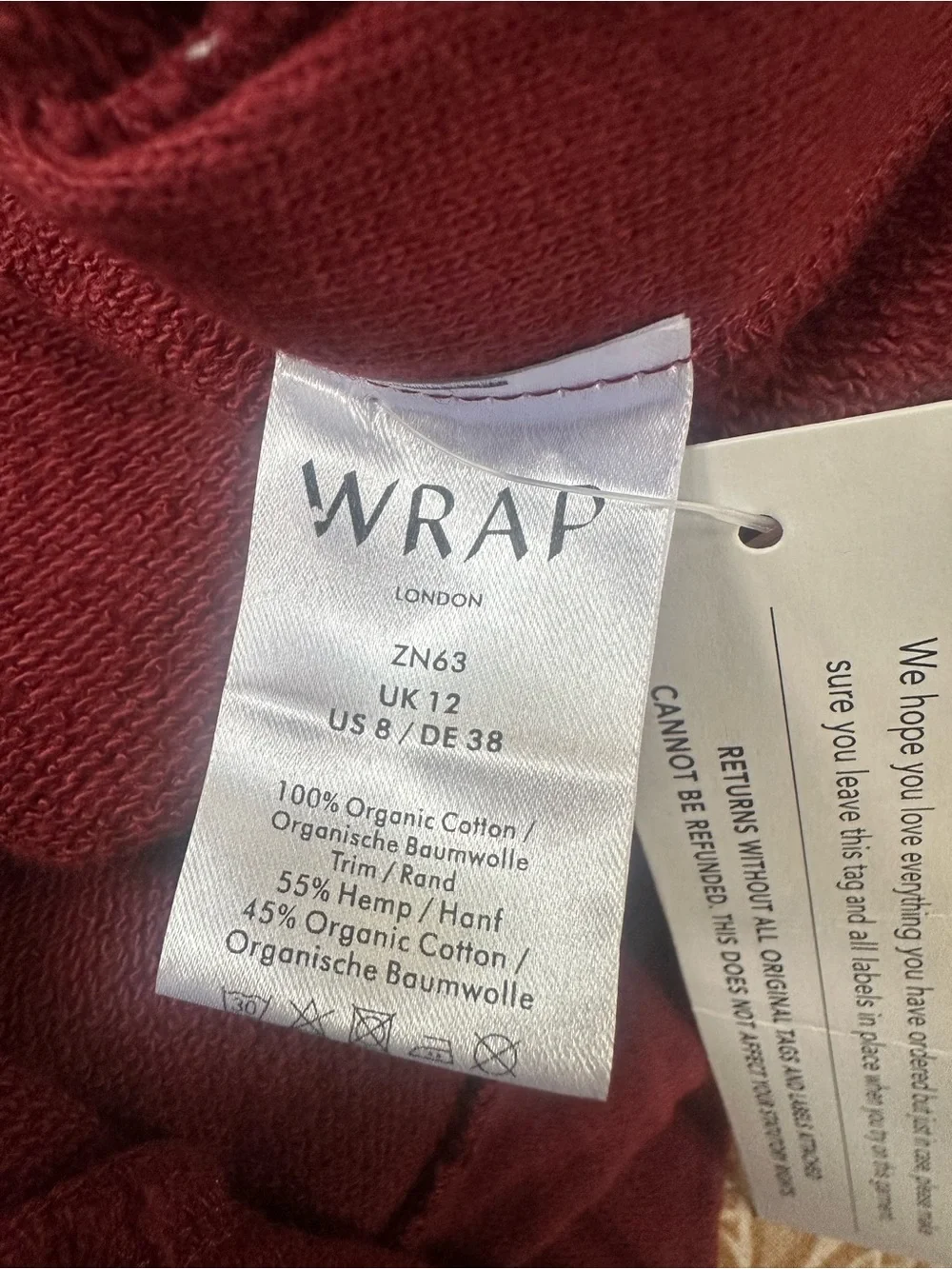 Wrap London | Tops | Wrap London Relaxed Hoodie In Burgundy Organic ...